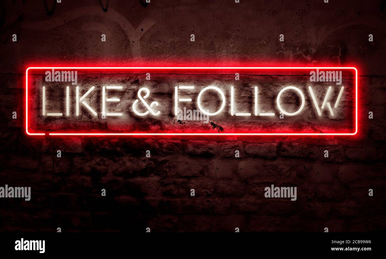 Like And Follow Word Pop Art Social Media Concept Neon Sign On Dark ...