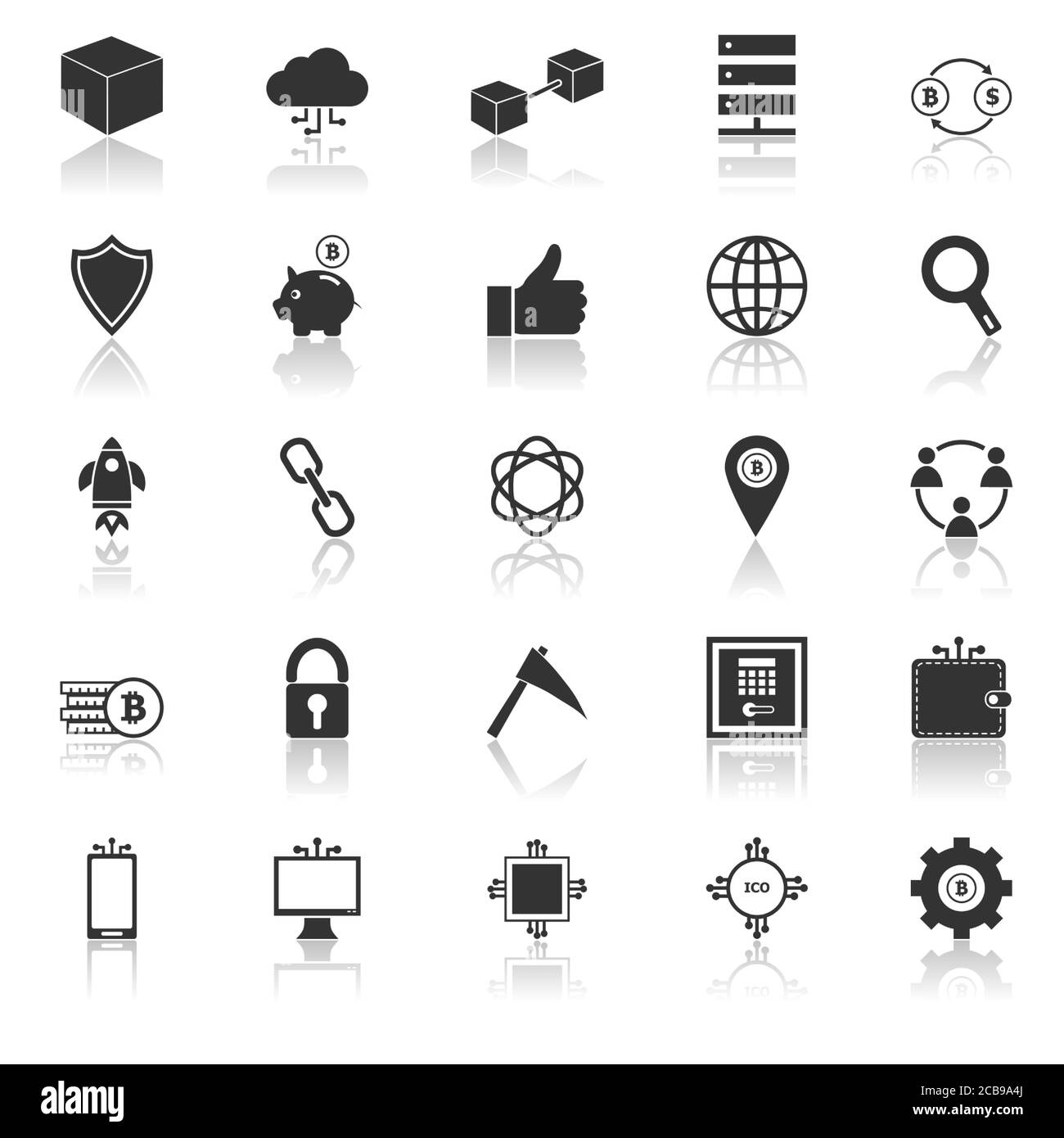 Blockchain icons with reflect on white background, stock vector Stock ...