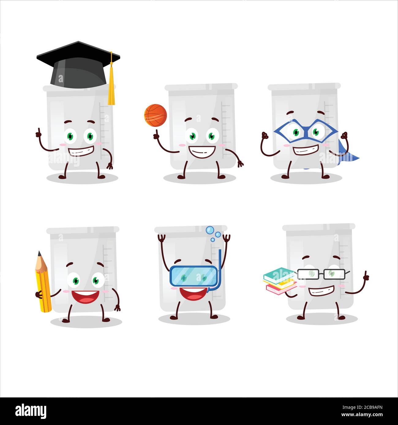 School student of science bottle cartoon character with various ...