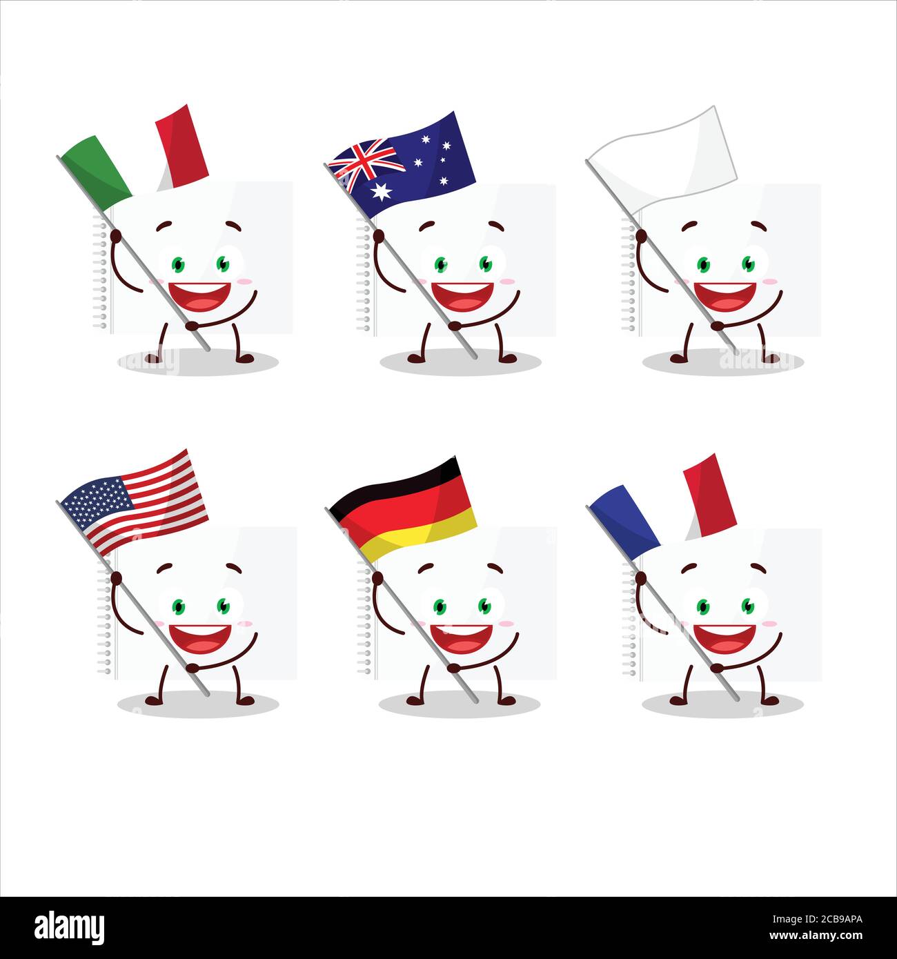Drawing book cartoon character bring the flags of various countries ...