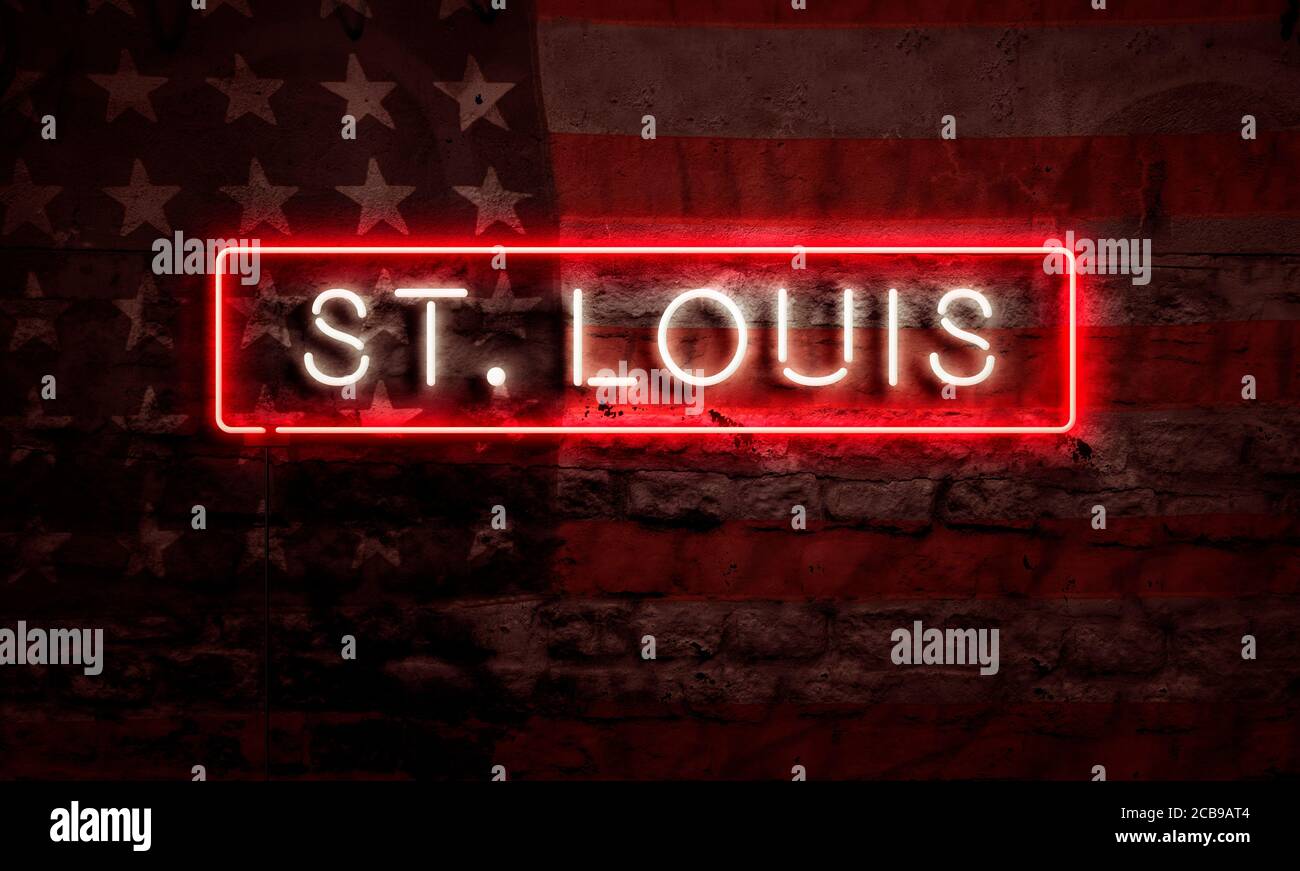 St Louis Missouri Neon Sign On Brick Wall With American Flag Pop Art ...
