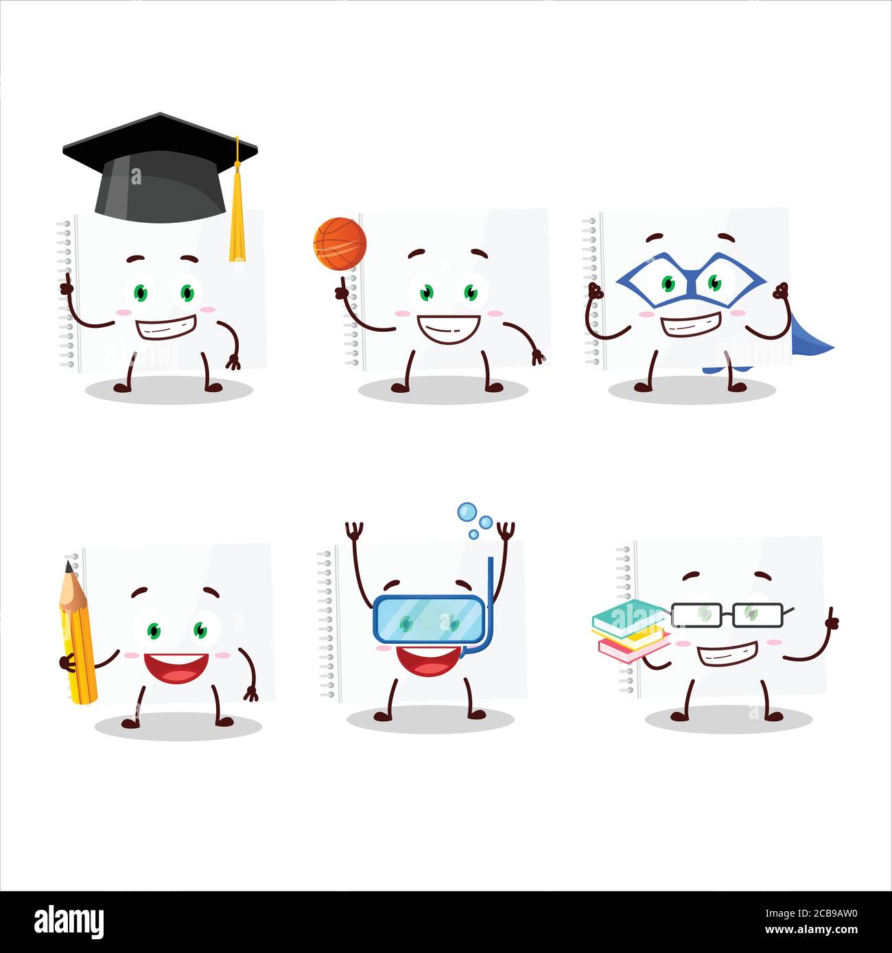 School student of drawing book cartoon character with various ...