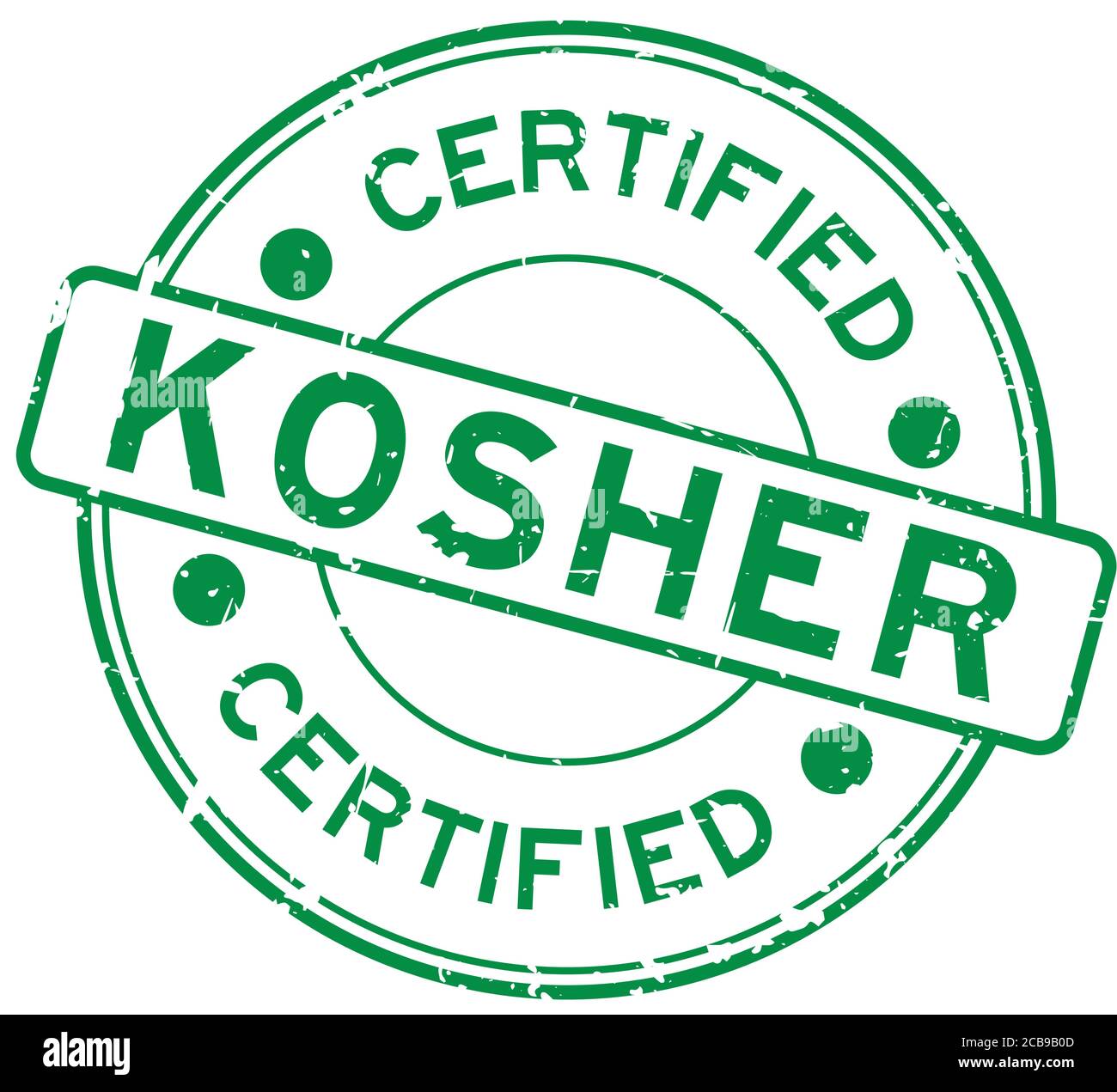 Grunge green kosher certified word round rubber seal stamp on white ...