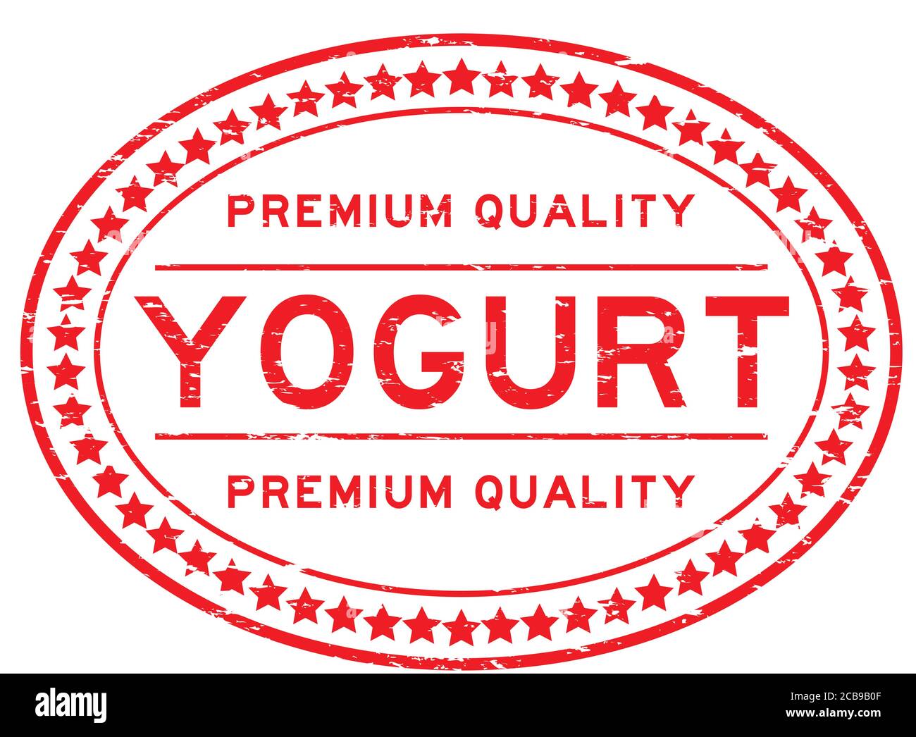 Grunge red premium quality yogurt oval round rubber seal stamp on white ...