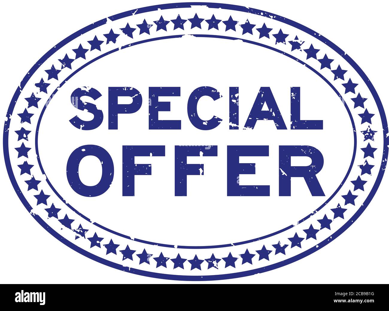 Grunge blue special offer word oval rubber seal stamp on white ...