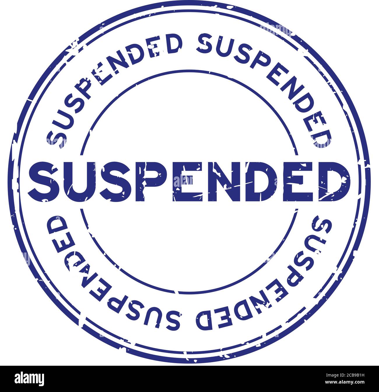 Grunge blue suspended round rubber seal stamp on white background Stock ...