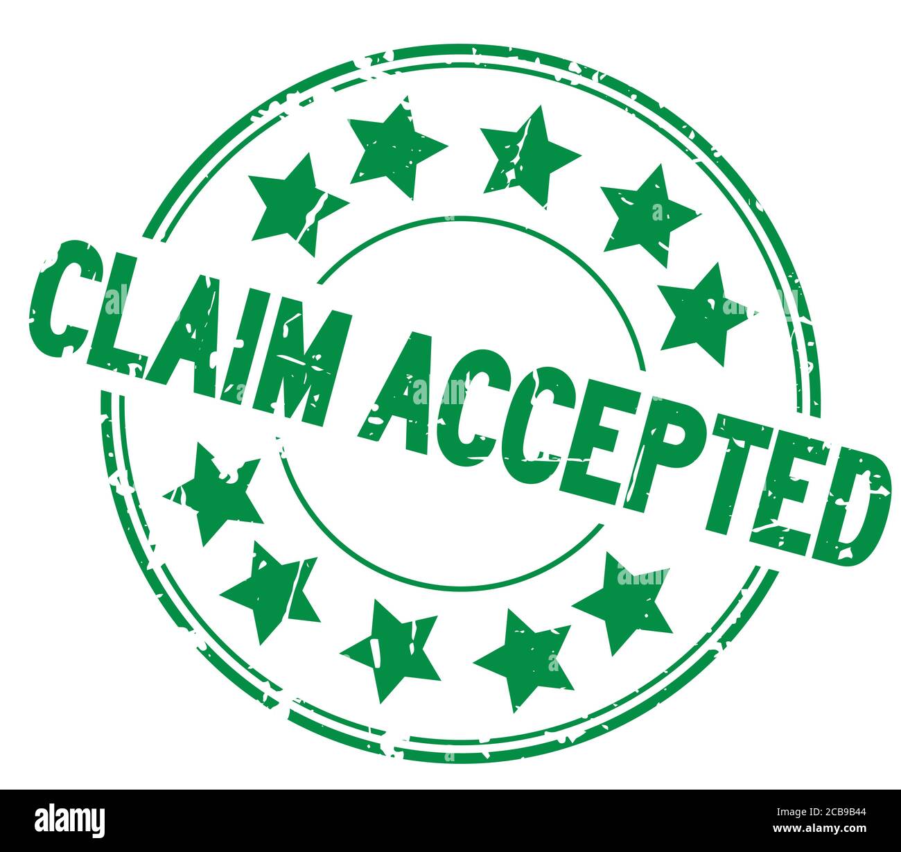 Grunge green claim accepted with star icon round rubber seal stamp on white background Stock ...