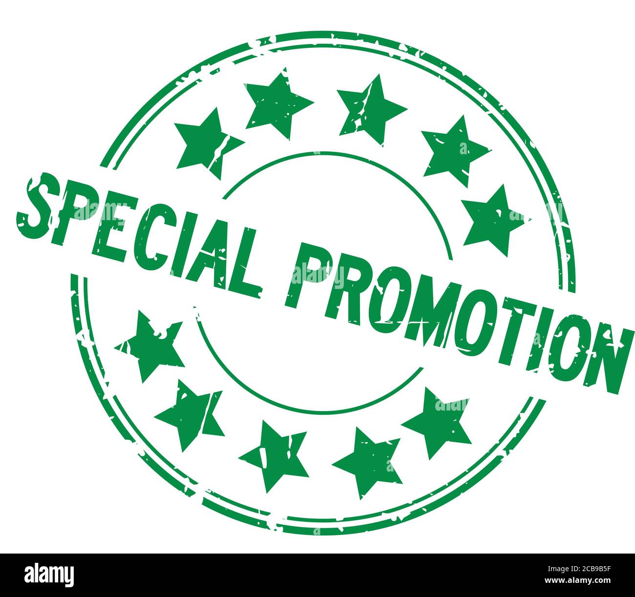 Grunge green special promotion with star icon round rubber stamp on ...
