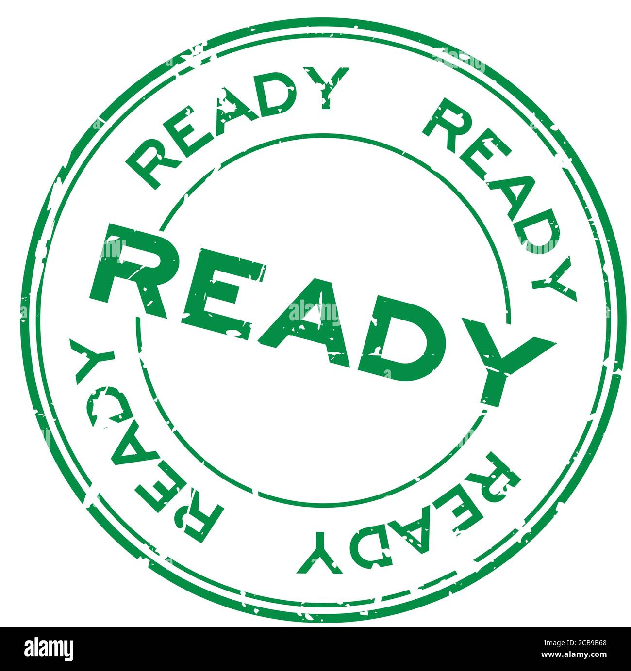 Grunge green ready round rubber seal stamp on white background Stock ...
