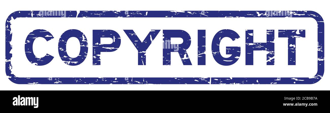 Grunge blue copyright square rubber seal stamp on white background ...