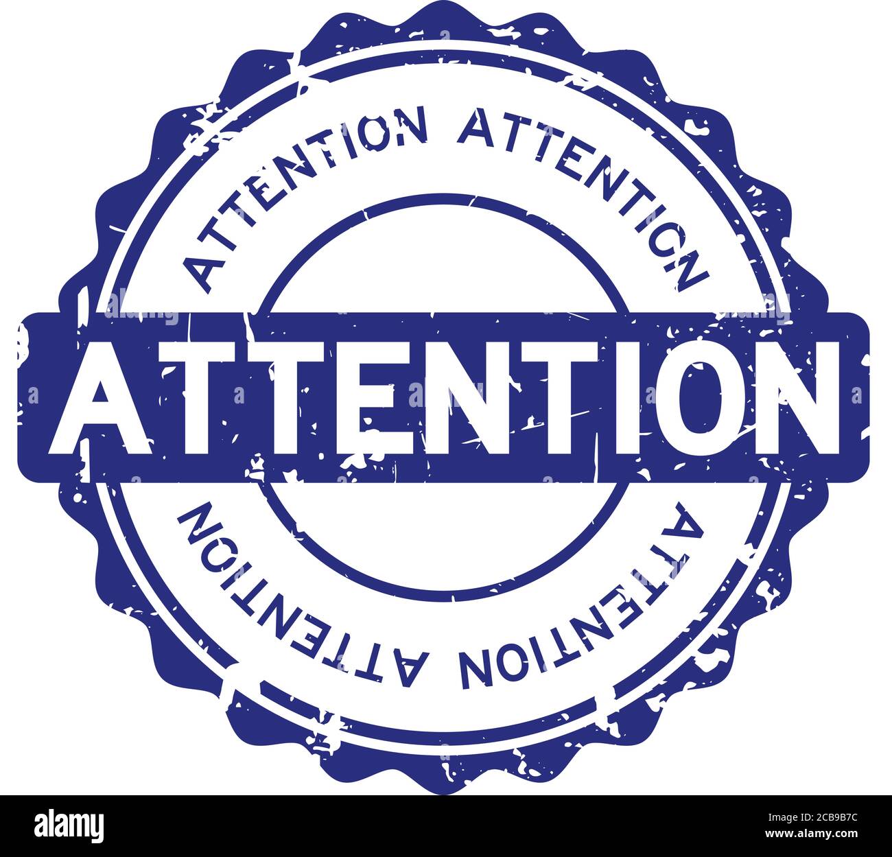 Grunge blue attention round rubber seal stamp on white background Stock ...