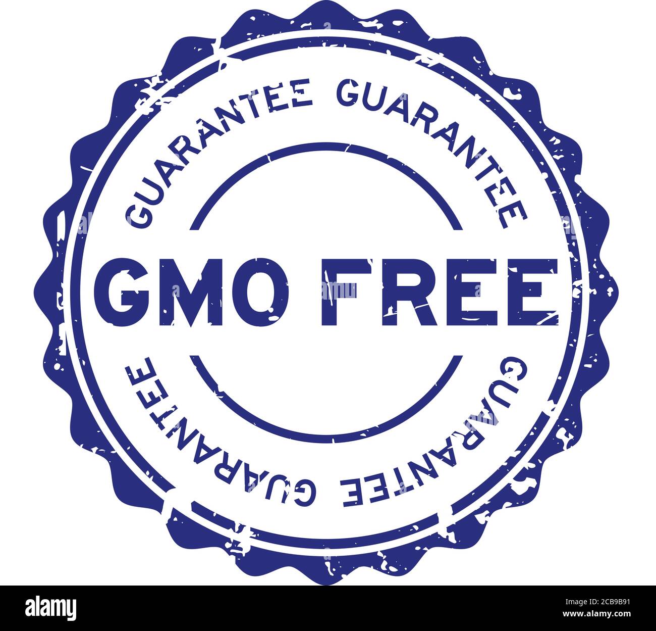 Grunge blue GMO free guarantee word round rubber seal stamp on white background Stock Vector ...