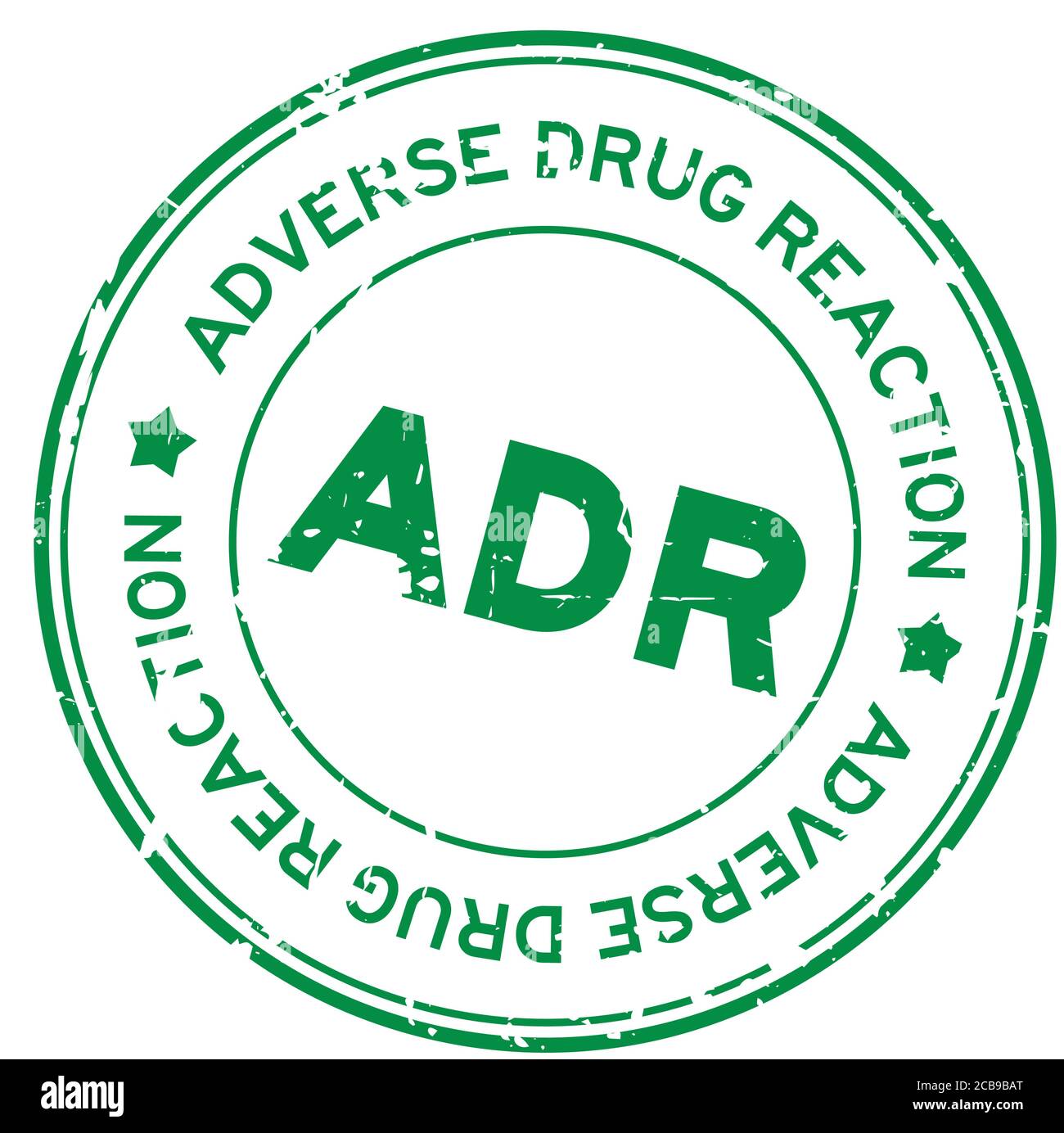 Grunge green ADR (Abbreviation of Adverse Drug Reaction) round rubber ...