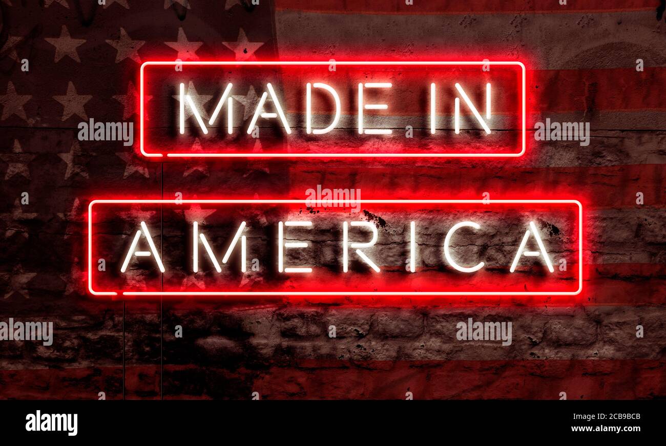 American Made Sign Graphic Ad Art On Grunge Brick Wall With USA ...