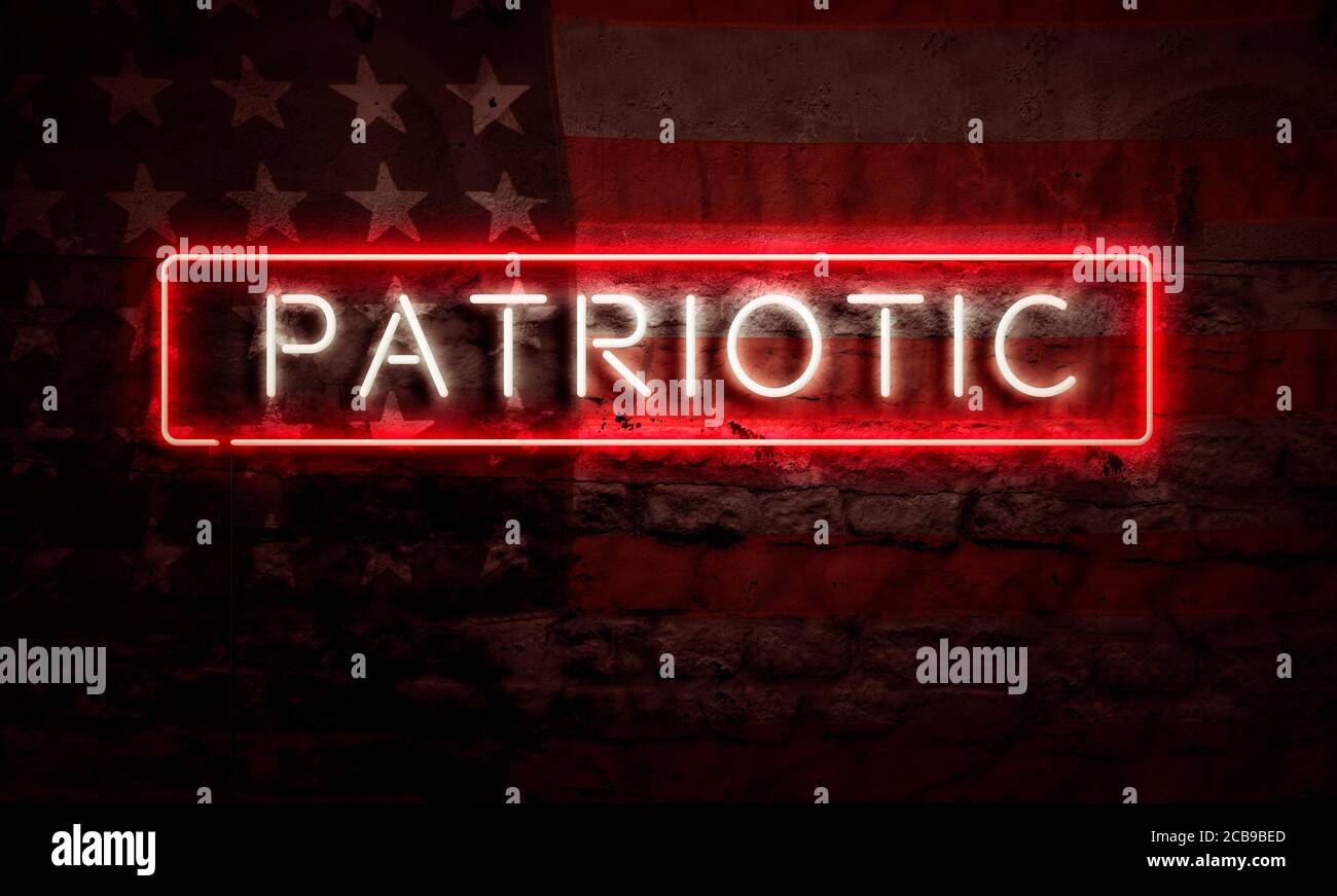 Patriotic Word Pop Art On Grunge Brick Wall With American Flag USA ...