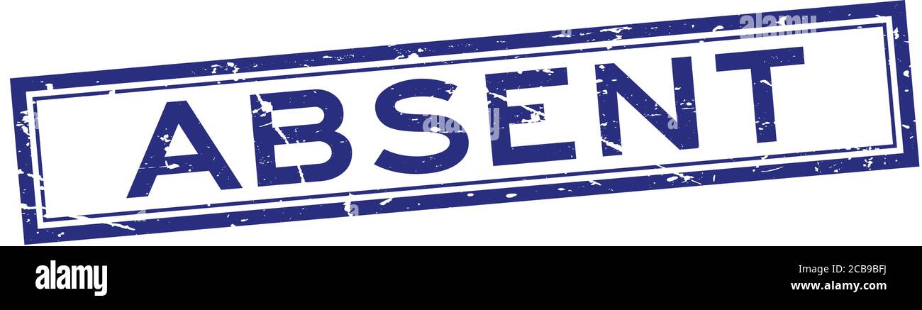 Grunge blue absent word square rubber seal stamp on white background ...