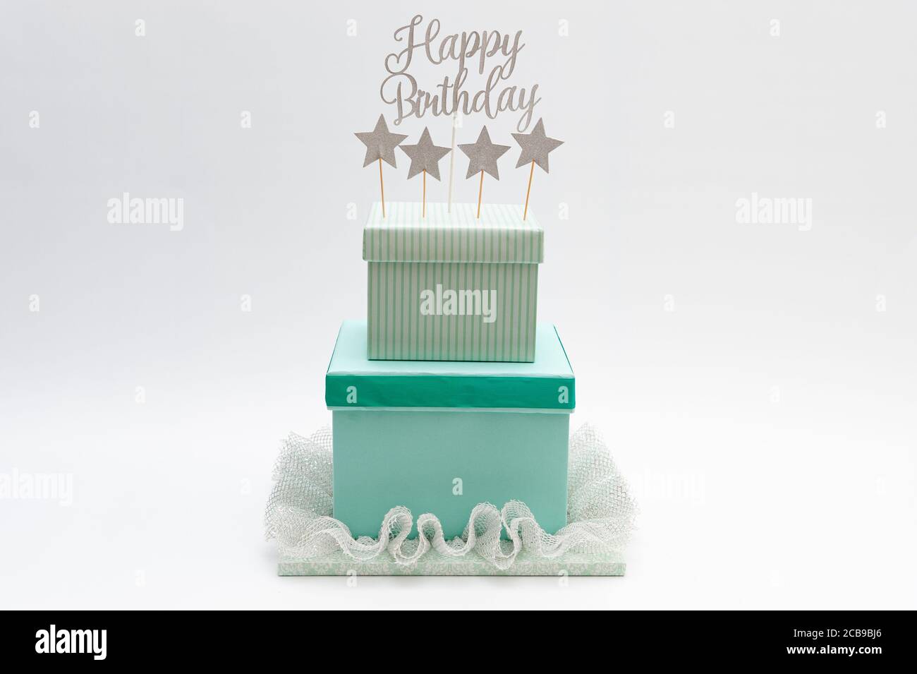 Fake cake - DIY Gift Box Cake. Birthday cake made with boxes. Decorated ...