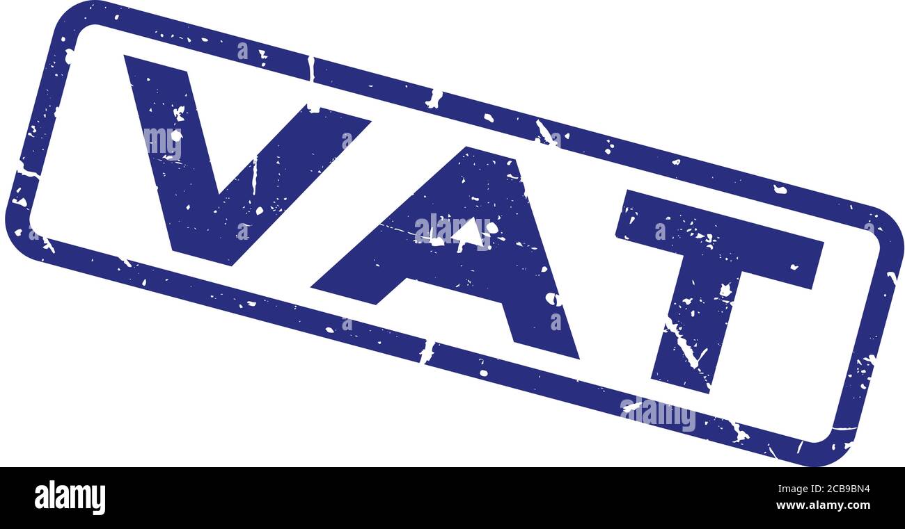Grunge blue vat (Abbreviation of Value added tax) square rubber seal ...