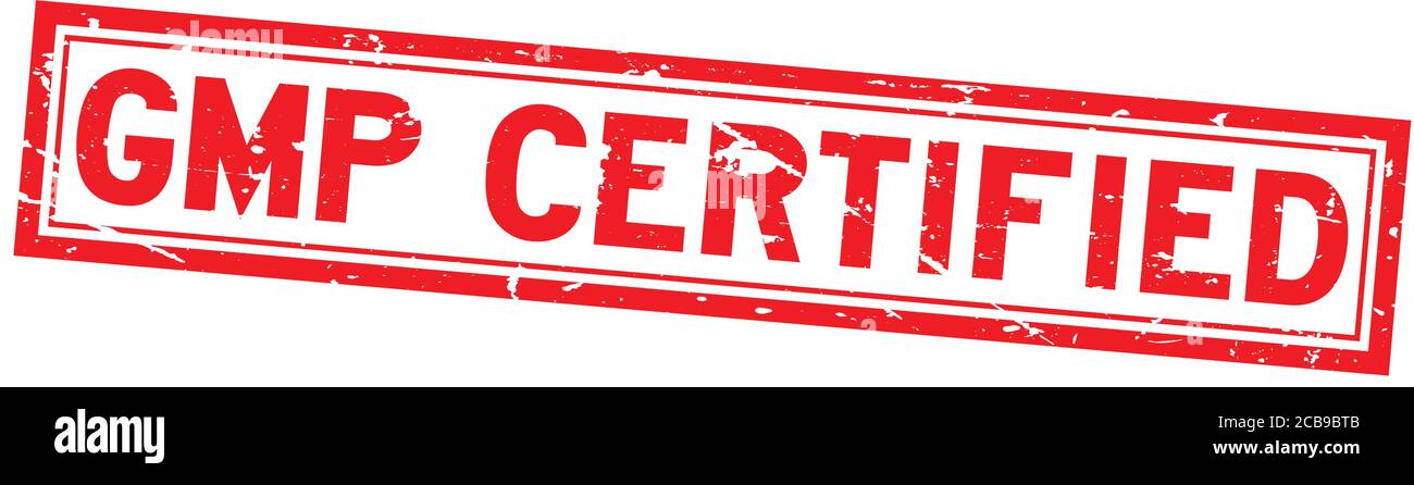 Grunge red GMP (Good manufacturing practice) certified square rubber ...