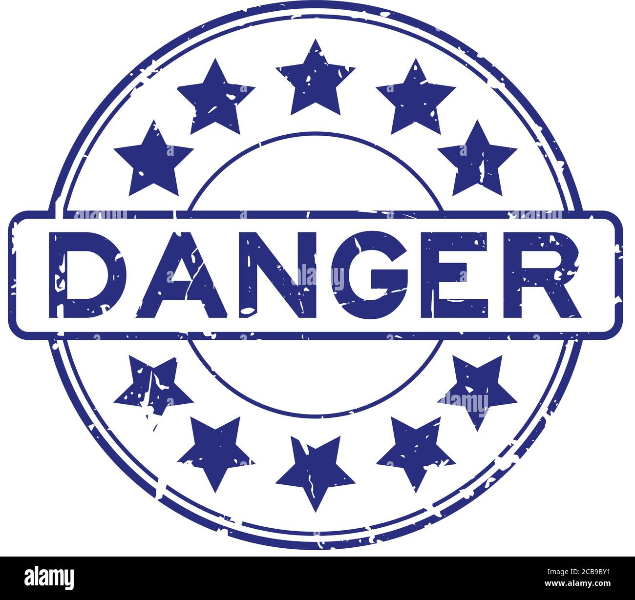 Grunge blue danger wording with star icon round rubber seal stamp on ...