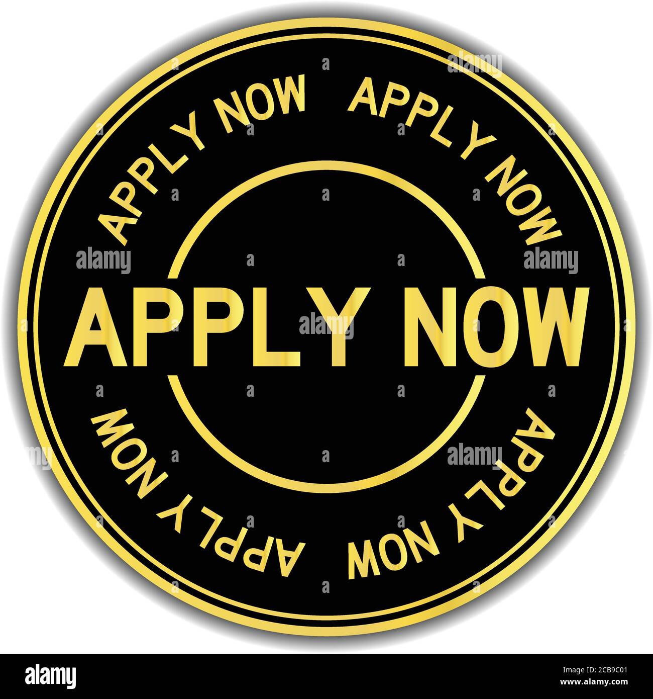 Gold and black color sticker in word apply now on white background ...