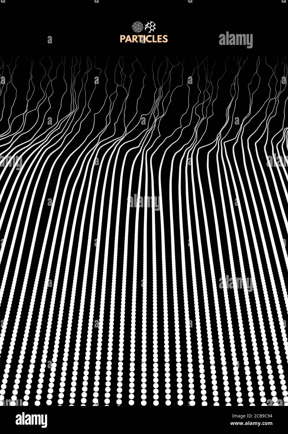 Array with dynamic emitted particles. Water splash imitation. Abstract background. Vector ...