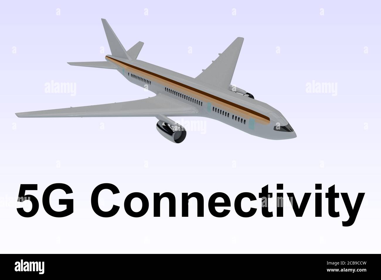 3D illustration of 5G Connectivity title under an airplane, isolated ...