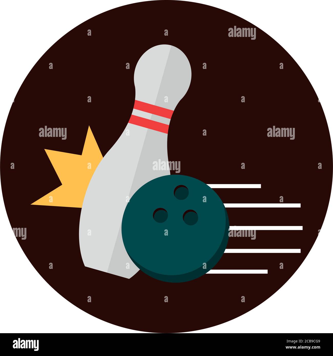 bowling crashing black ball pin game recreational sport block flat icon ...