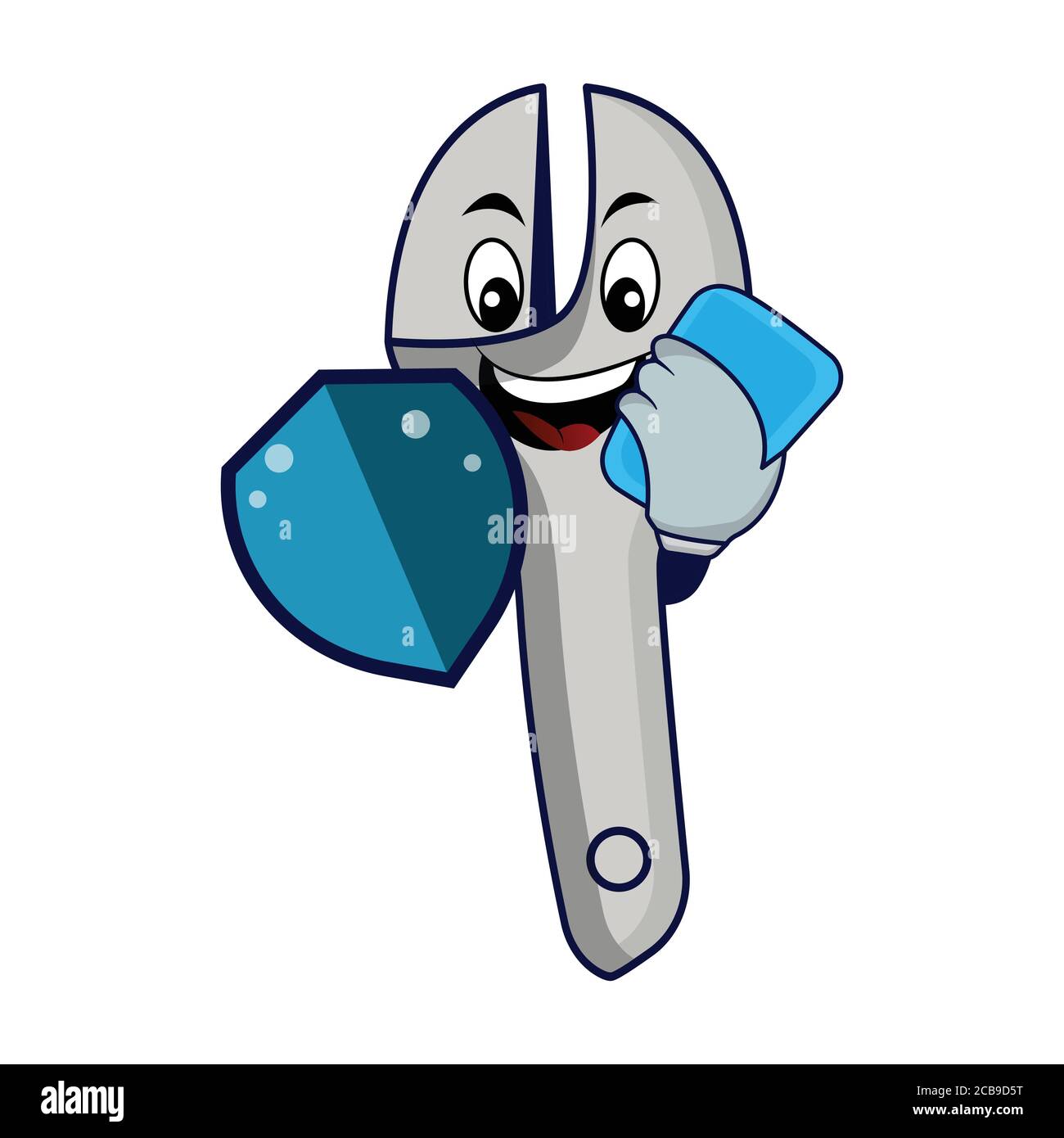 Wrench character cartoon illustration with phone and security. Design ...