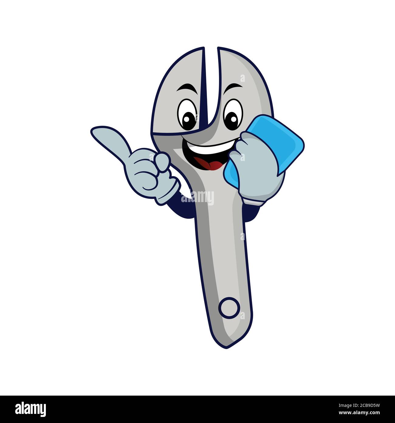 Wrench character cartoon illustration with phone. Design template ...
