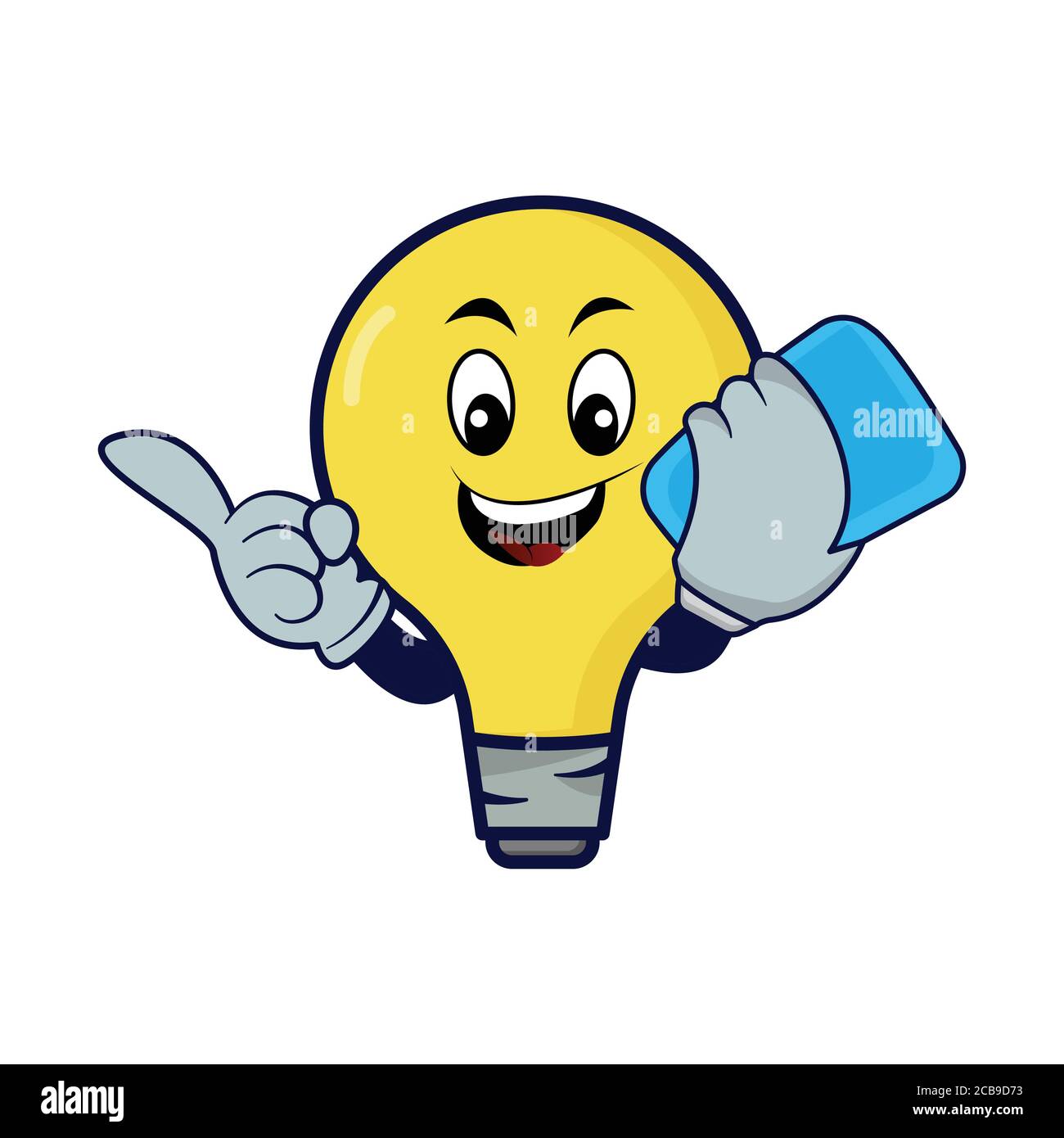 Lamp bulb cartoon character with phone. Design template vector Stock ...