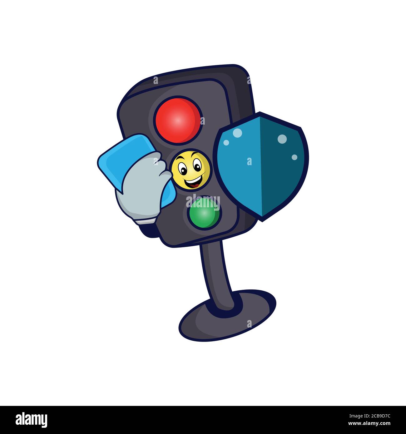 Traffic light character cartoon illustration with phone and security ...