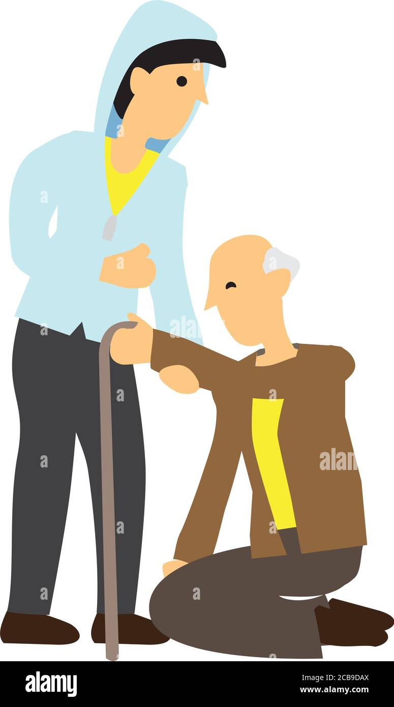 Pleasant caring man helping a old man to his feet. Concept of a caring ...