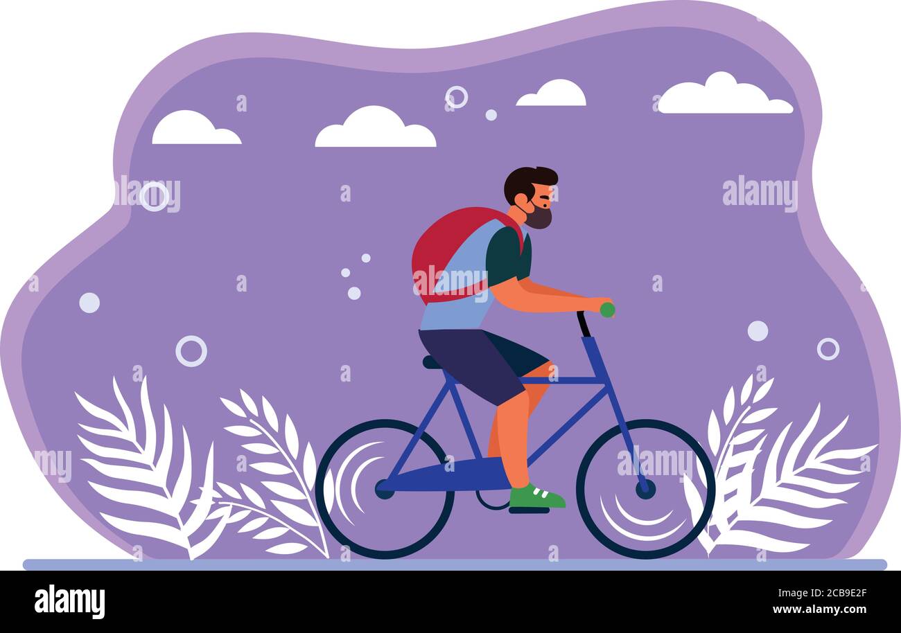 Simple Flat Vector Illustration of A Young Man Riding A Bike Bicycle ...