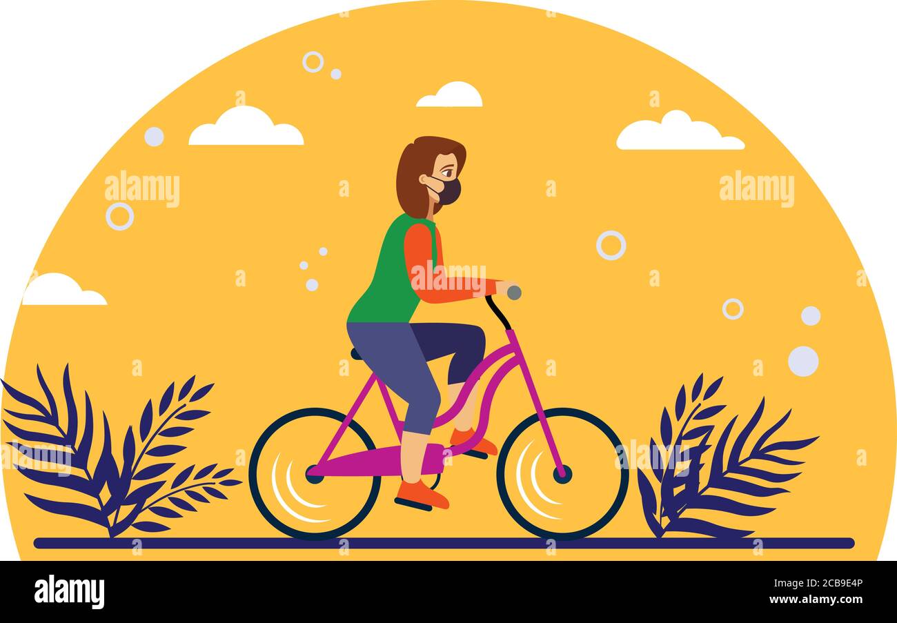 Simple Flat Vector Illustration of A Young woman Riding A Bike Bicycle ...