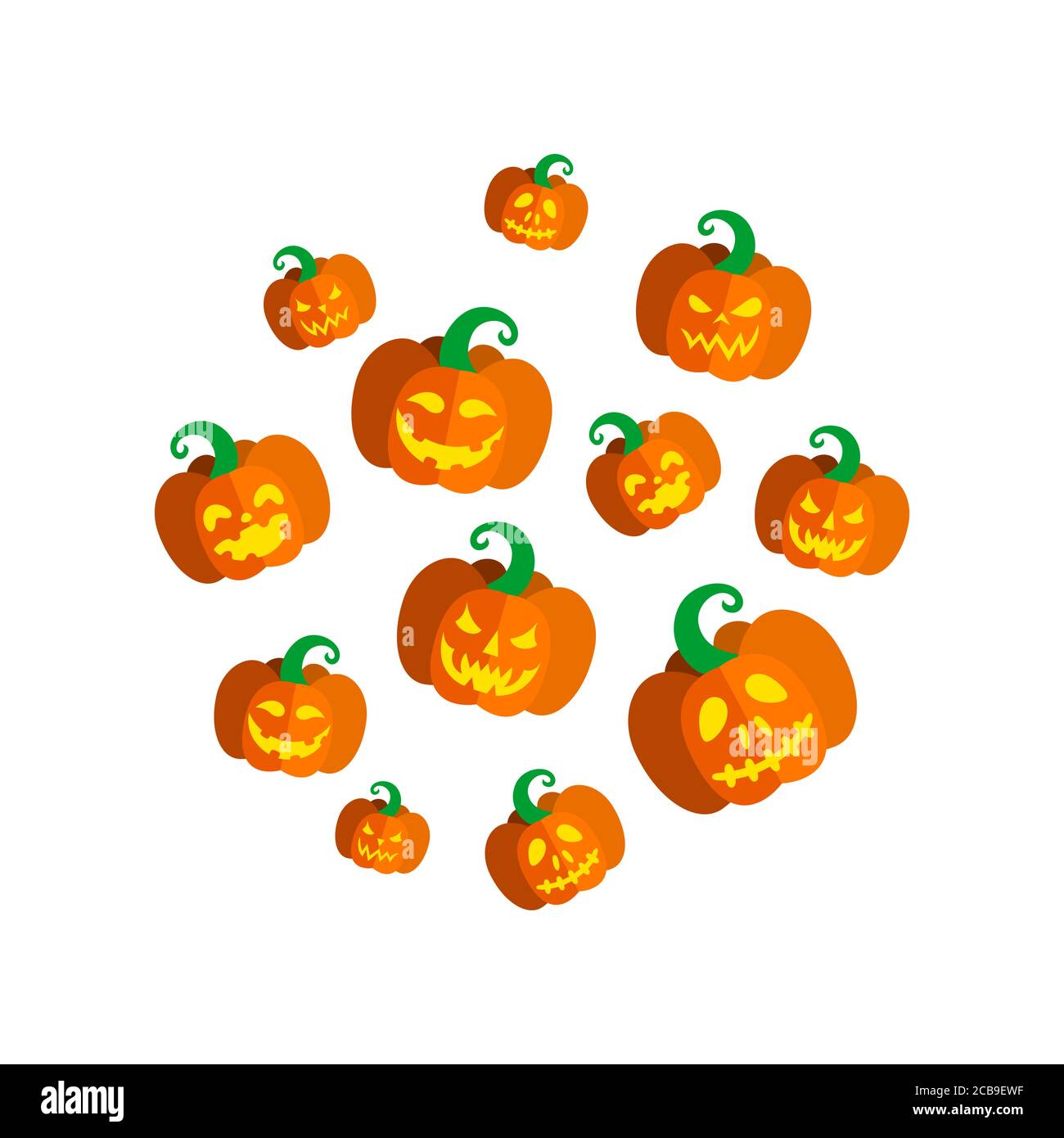 Carved pumpkins for Halloween party. Round print with spooky Halloween ...