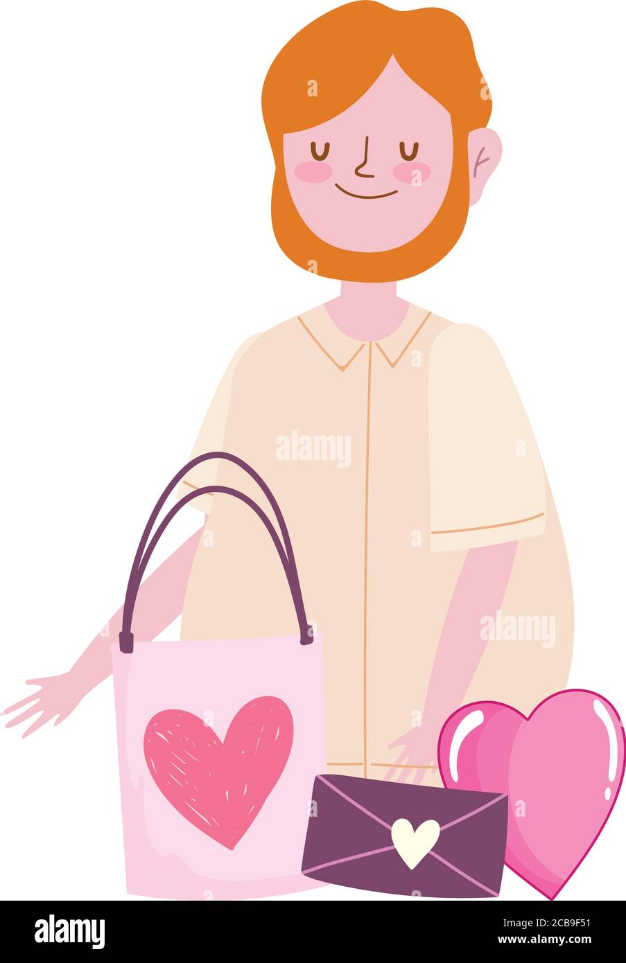 man with gift love mail envelope romantic hearts cartoon design vector ...
