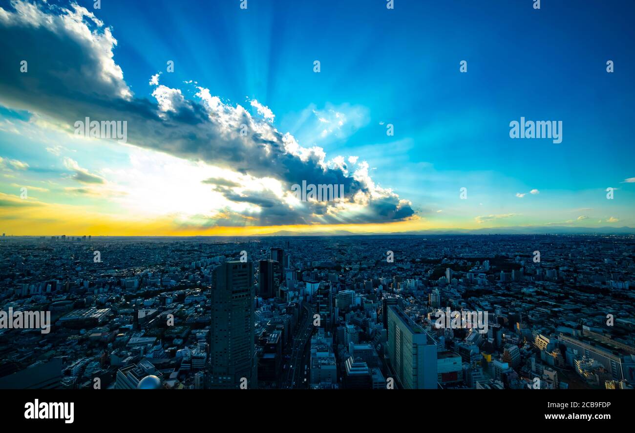 A panoramic cityscape in Tokyo high angle wide shot Stock Photo - Alamy