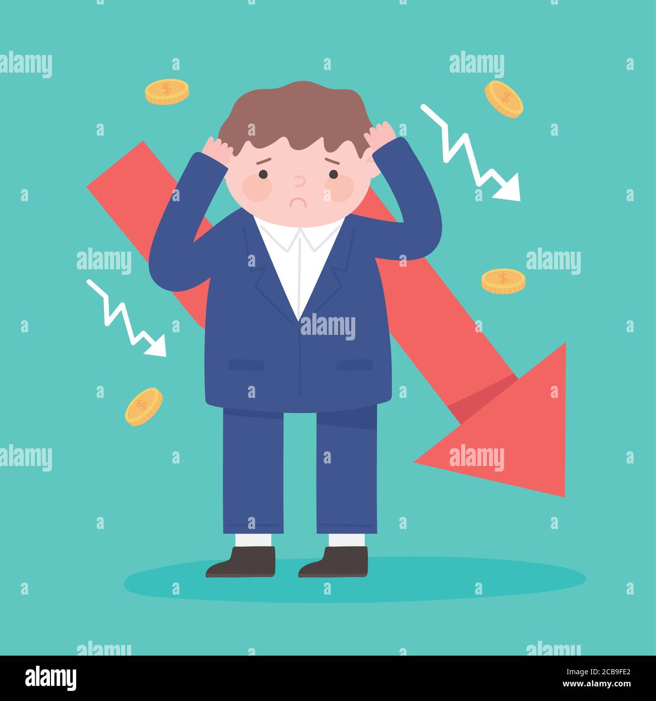 bankruptcy unhappy businessman financial arrow downwards business ...