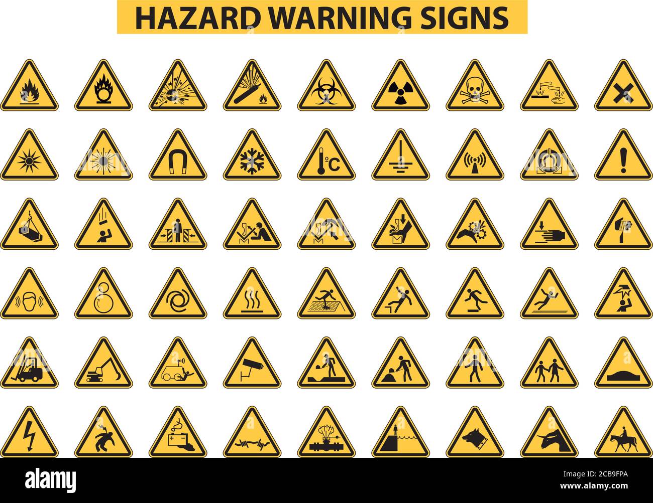 set of hazard warning signs on white background Stock Vector Image ...