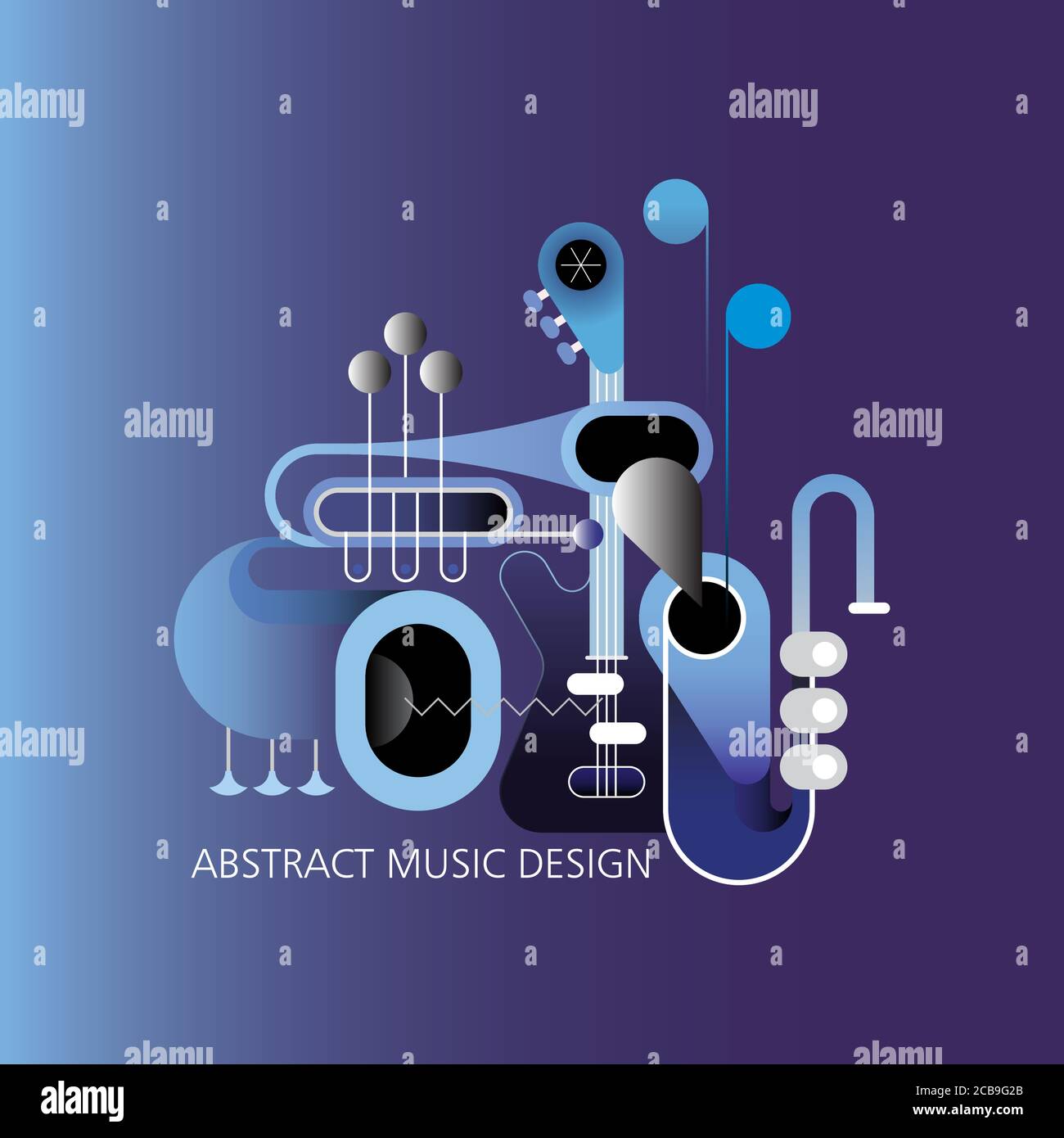 Blue color shades concept music design. Vector illustration with guitar ...