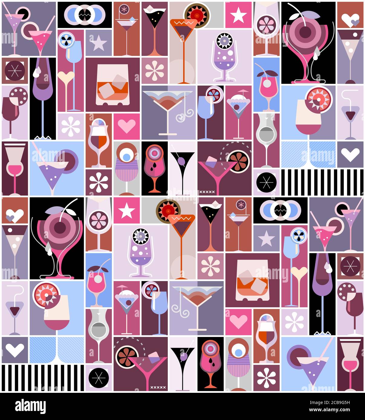 Pop art style vector illustration with many various cocktails. Cocktail ...