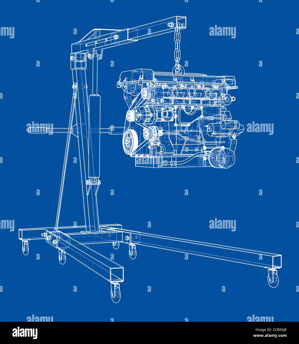 Engine hoist with engine outline Stock Photo - Alamy