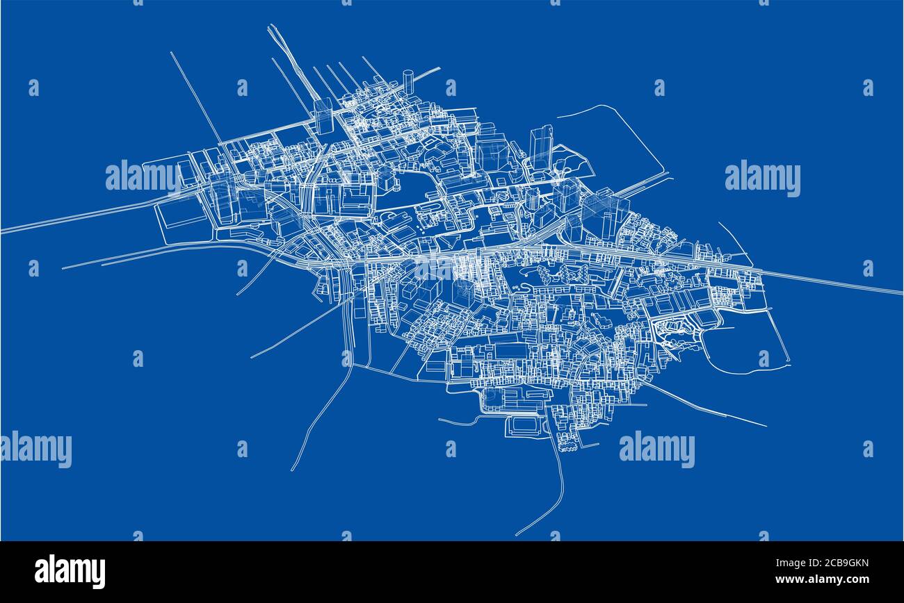 Outline city concept. Wire-frame style Stock Photo - Alamy