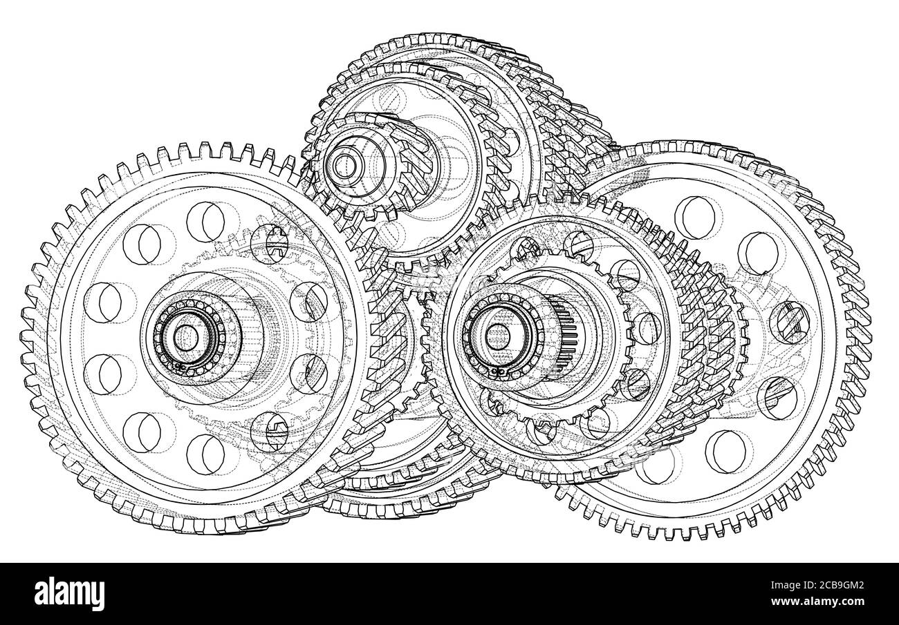 Outline gearbox concept. 3D illustration Stock Photo - Alamy