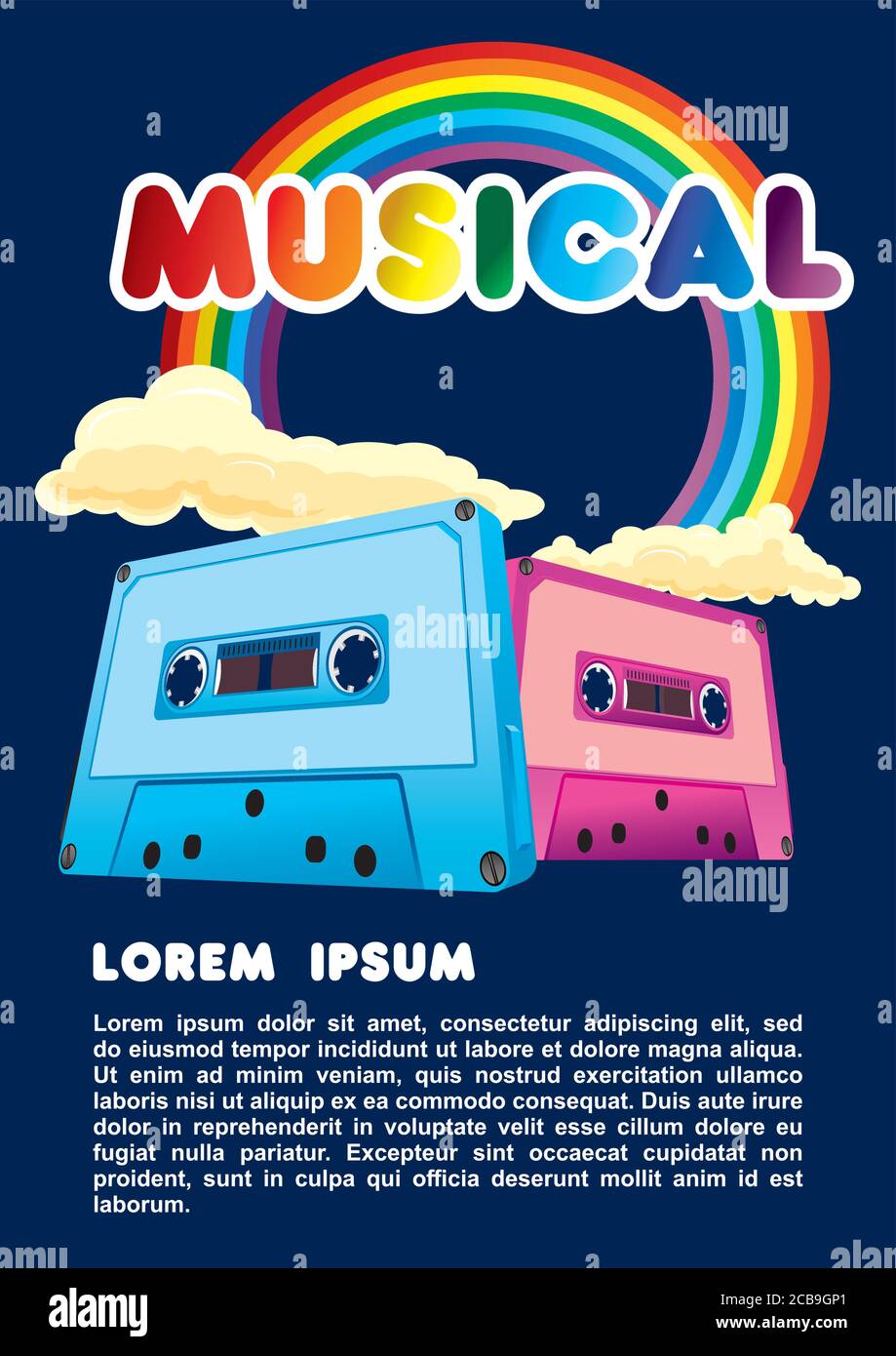 Music audio cassettes and rainbows. Vector illustration on the theme of ...