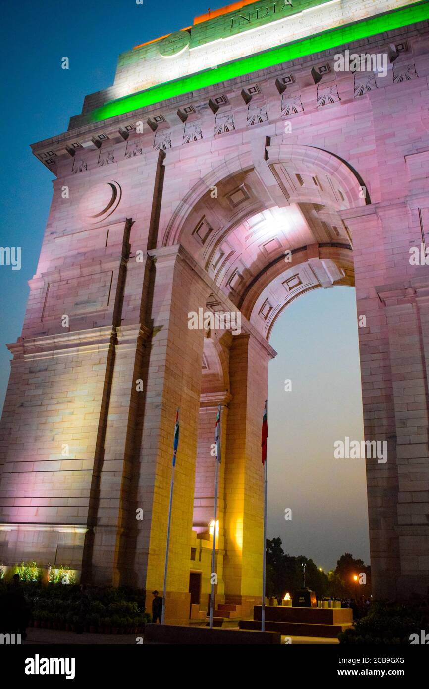 Evening view of India Gate in Delhi India, India Gate view with tri ...