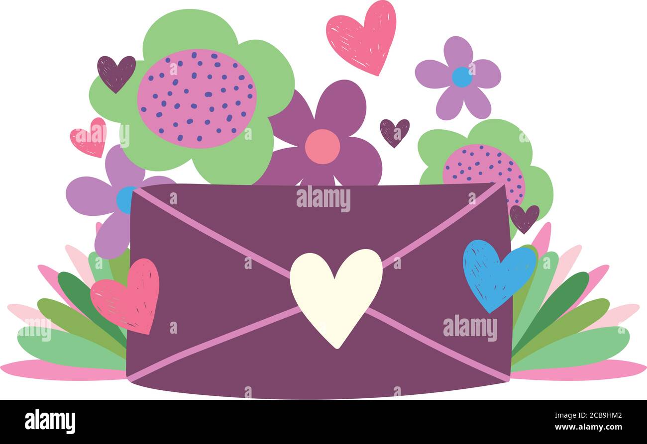 love mail envelope flowers romantic hearts cartoon card design vector ...