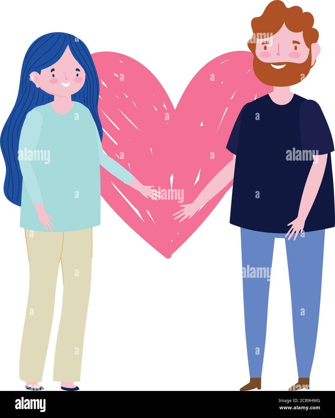 young couple heart love romantic cartoon image vector illustration ...