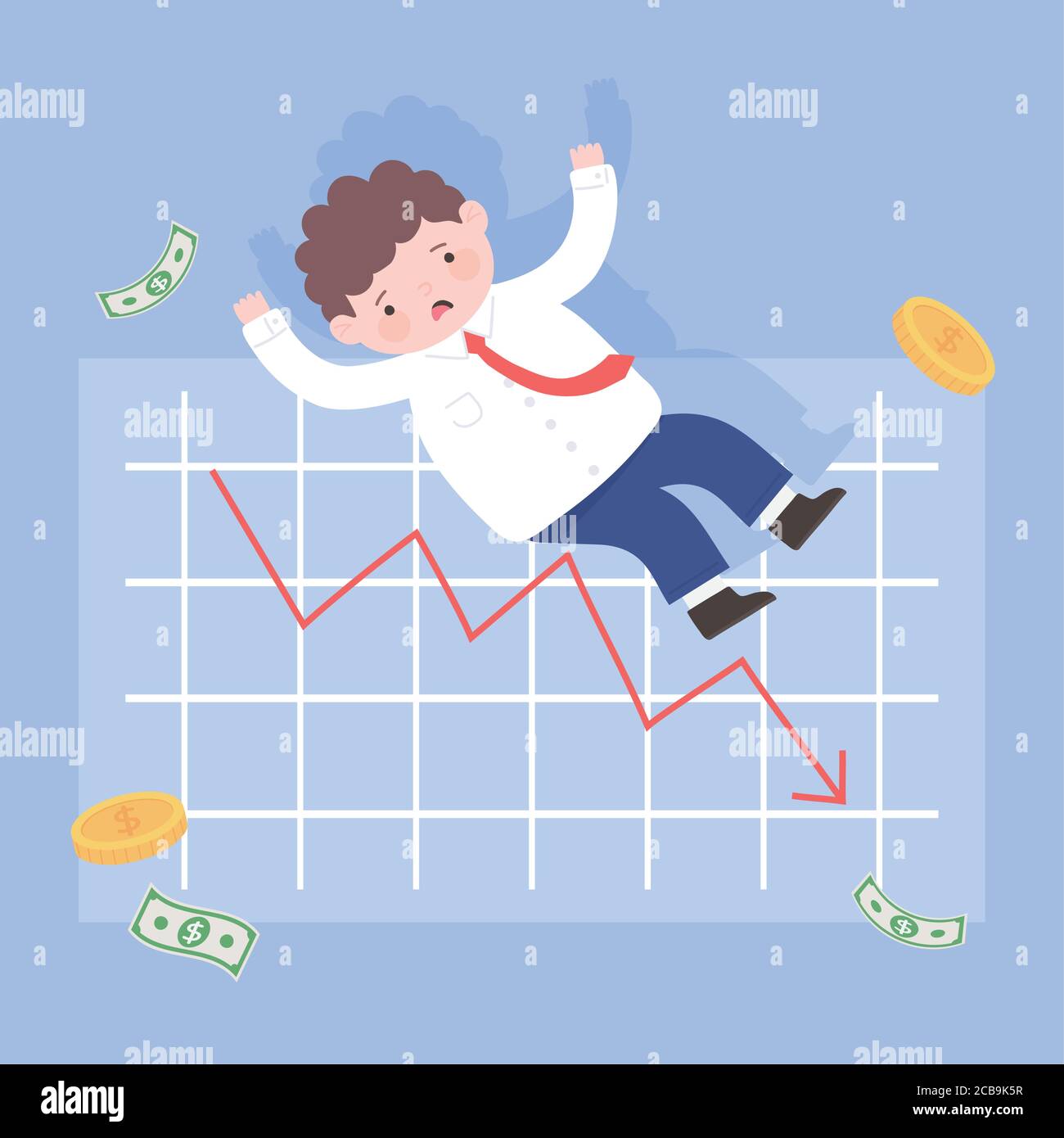 bankruptcy man with falling down chart money business process financial ...